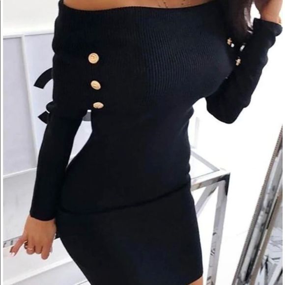 Dresses | Off The Shoulder Button Bodycon Dress | Poshmark